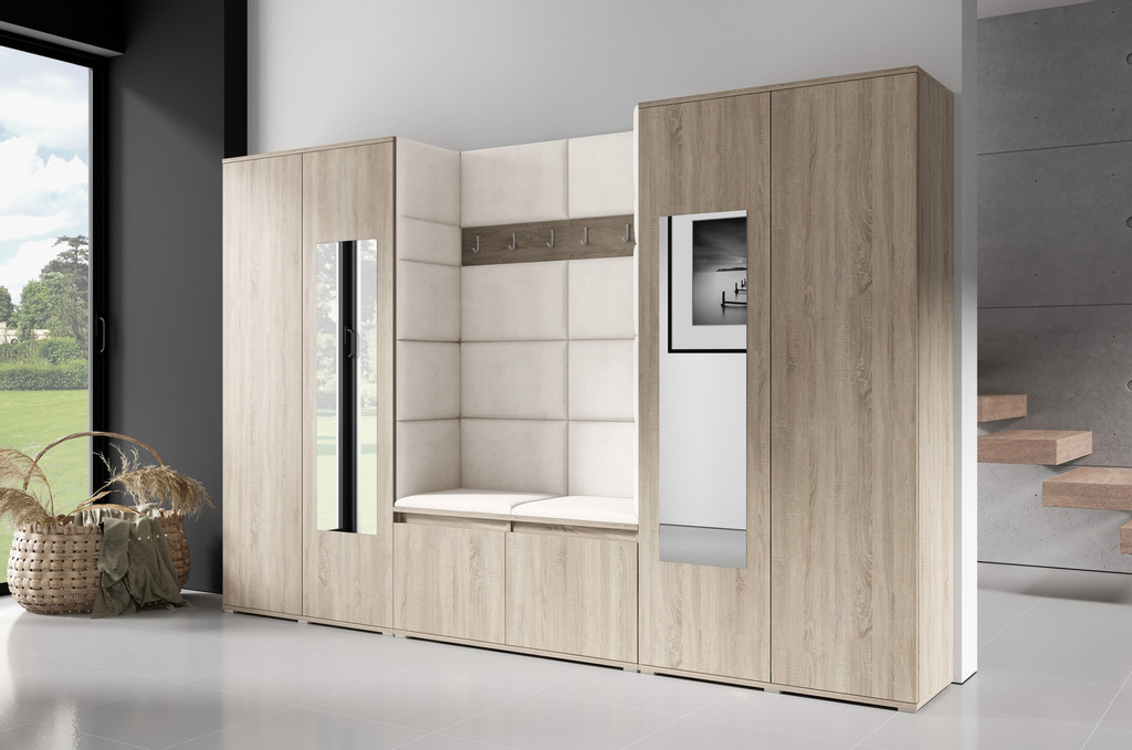 Predsieňová stena AMI 10 Krémová Dub sonoma So zrkadlom - SG nábytok