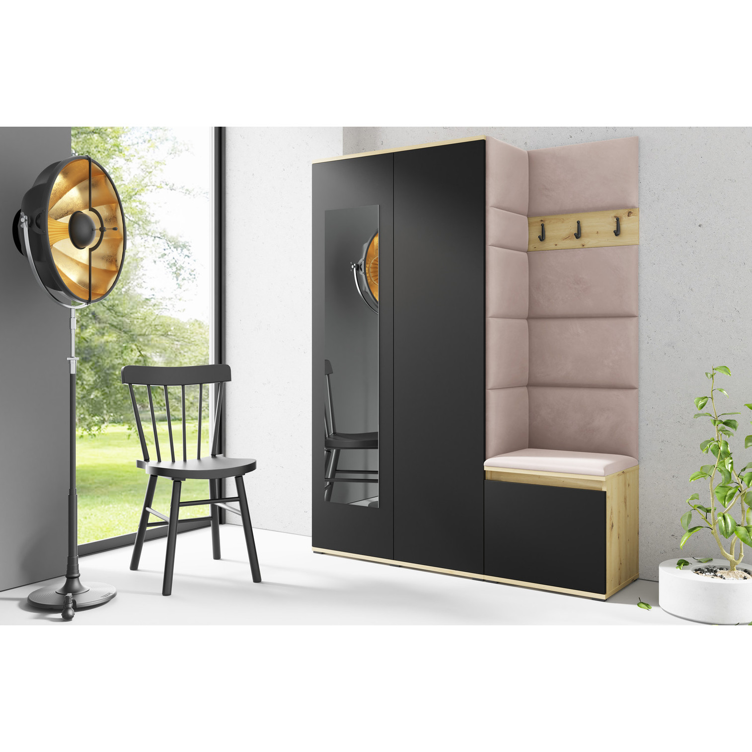 Predsieňová stena AMI 11 Hnedá So zrkadlom Dub artisan/čierna - SG nábytok