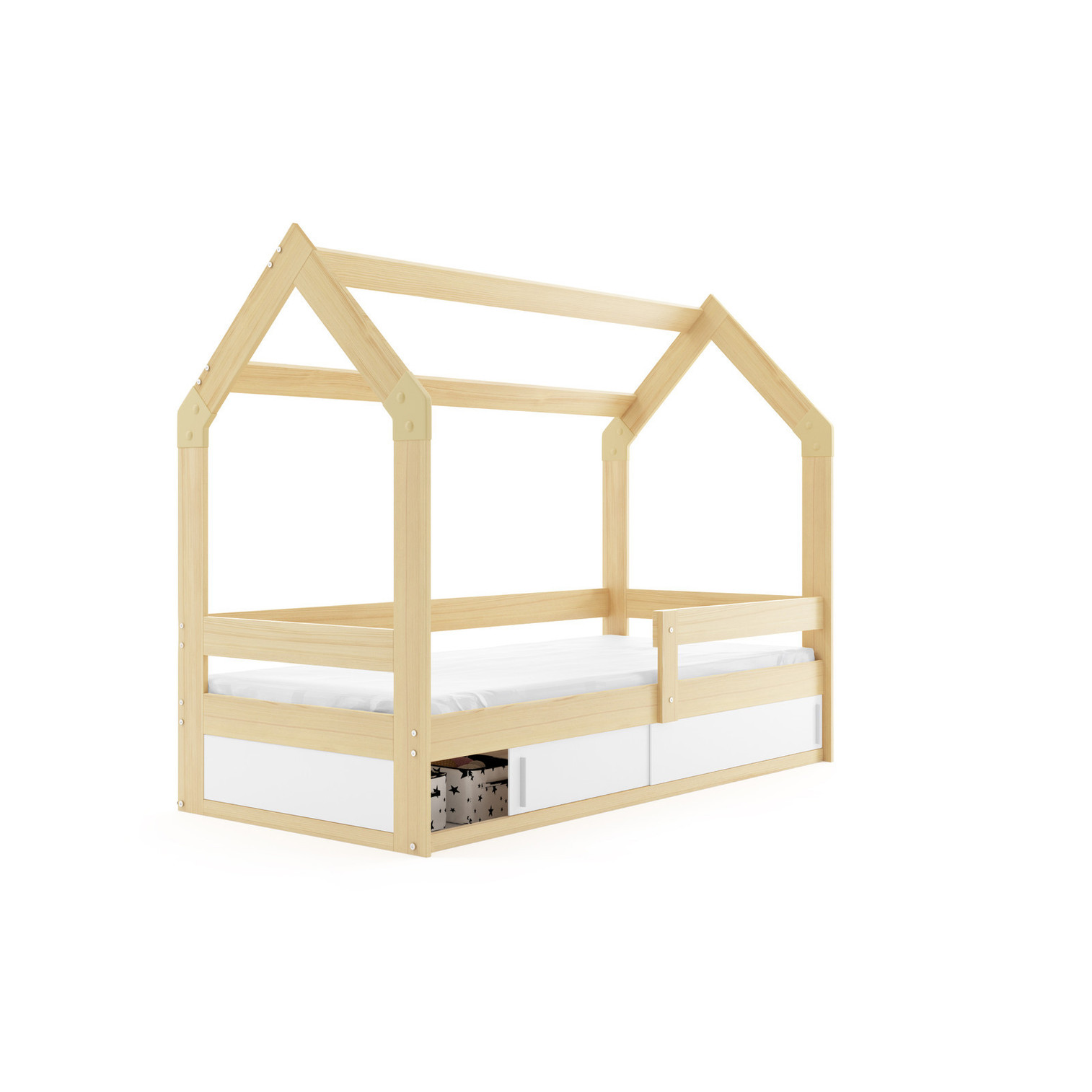 Detská posteľ DOMČEK Borovica – biela - SG nábytok