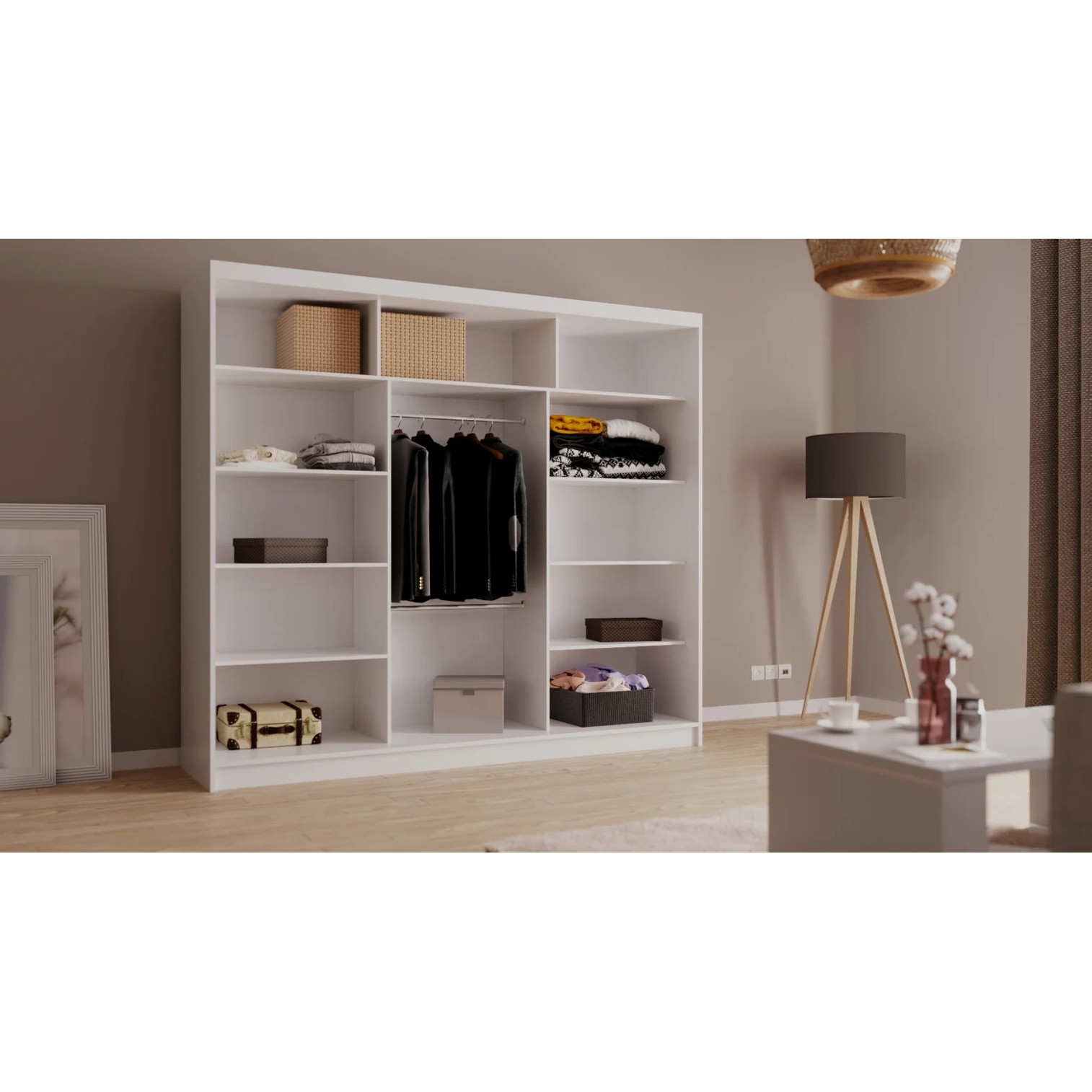 Kvalitná Šatníková Skriňa Makira 240 cm Biela - dub artisan - SG nábytok