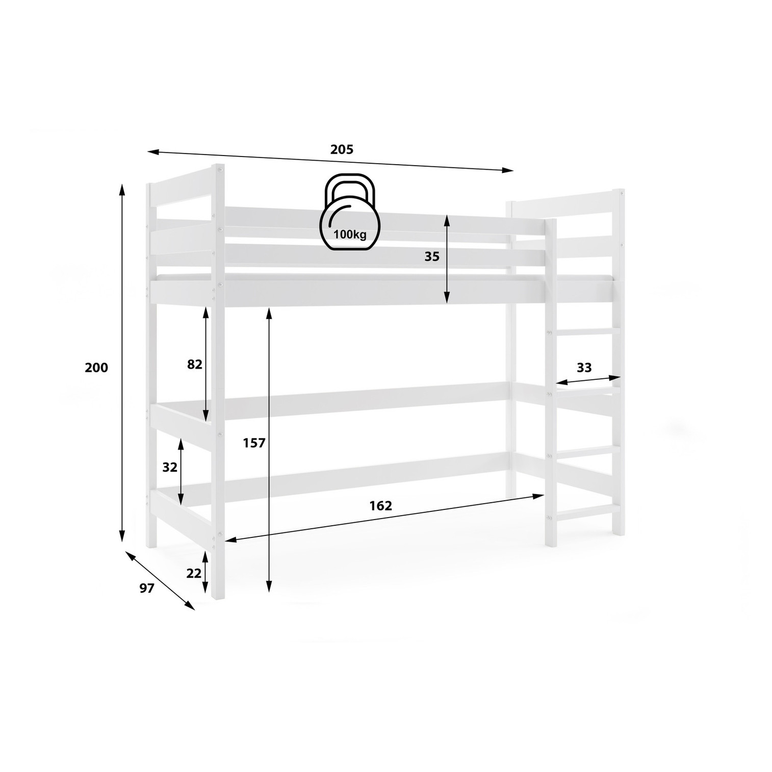 Detská poschodová posteľ ANTRESOLA 90x200 cm Biela - SG nábytok